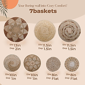 Botaniclair Boho Wall Basket Decor - Set of 7 Handcrafted Woven Hanging Art