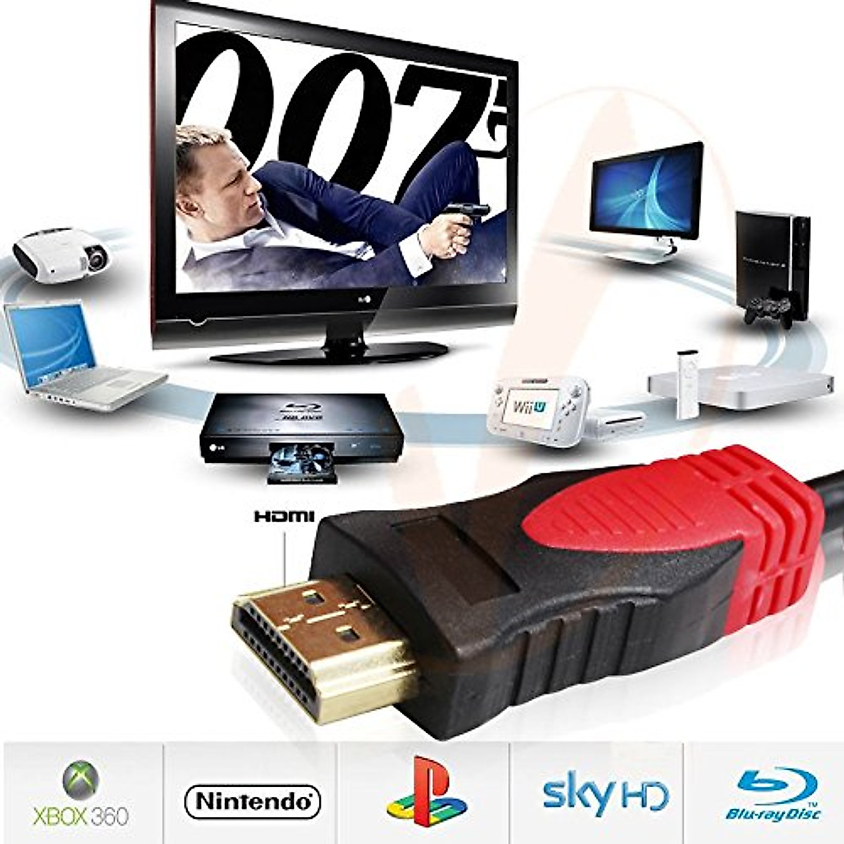 CableVantage Premium HDMI Cable 100FT for 3D DVD HDTV LCD HD TV 1080P v1.4 High Speed Braided Nylon HDMI Cable Braided Red