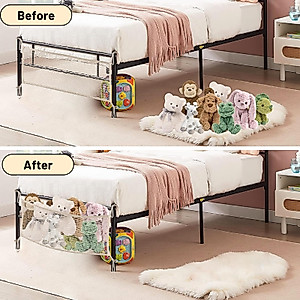 2 Pack Stuffed Animal Storage Net for Kids, Bedside Toy Organizer Net - Neatly Store Your Stuffed Animals, Cotton Bedside Stuffed Animal Storage Net with Tether, Stretches up to 32 Inches, Beige