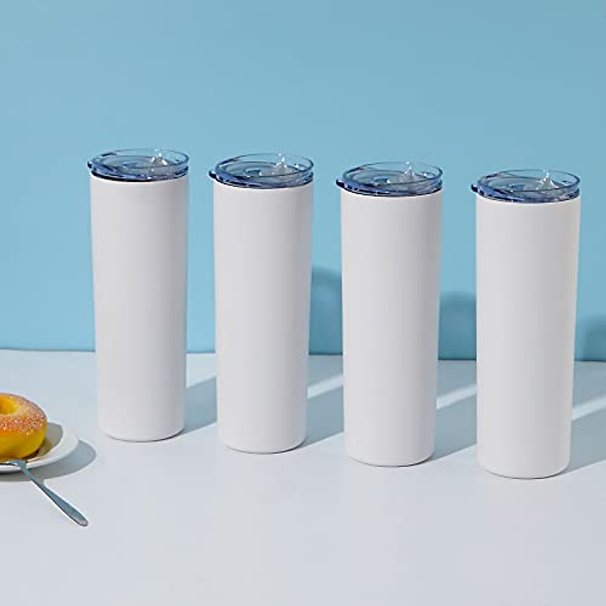 20 Oz Skinny Travel Tumblers, 8 Pack Stainless Steel Skinny Tumblers with Lid Straw, Double Wall Insulated Tumblers, Slim Water Tumbler Cup, Vacuum Tumbler Travel Mug for Coffee Water Tea, White