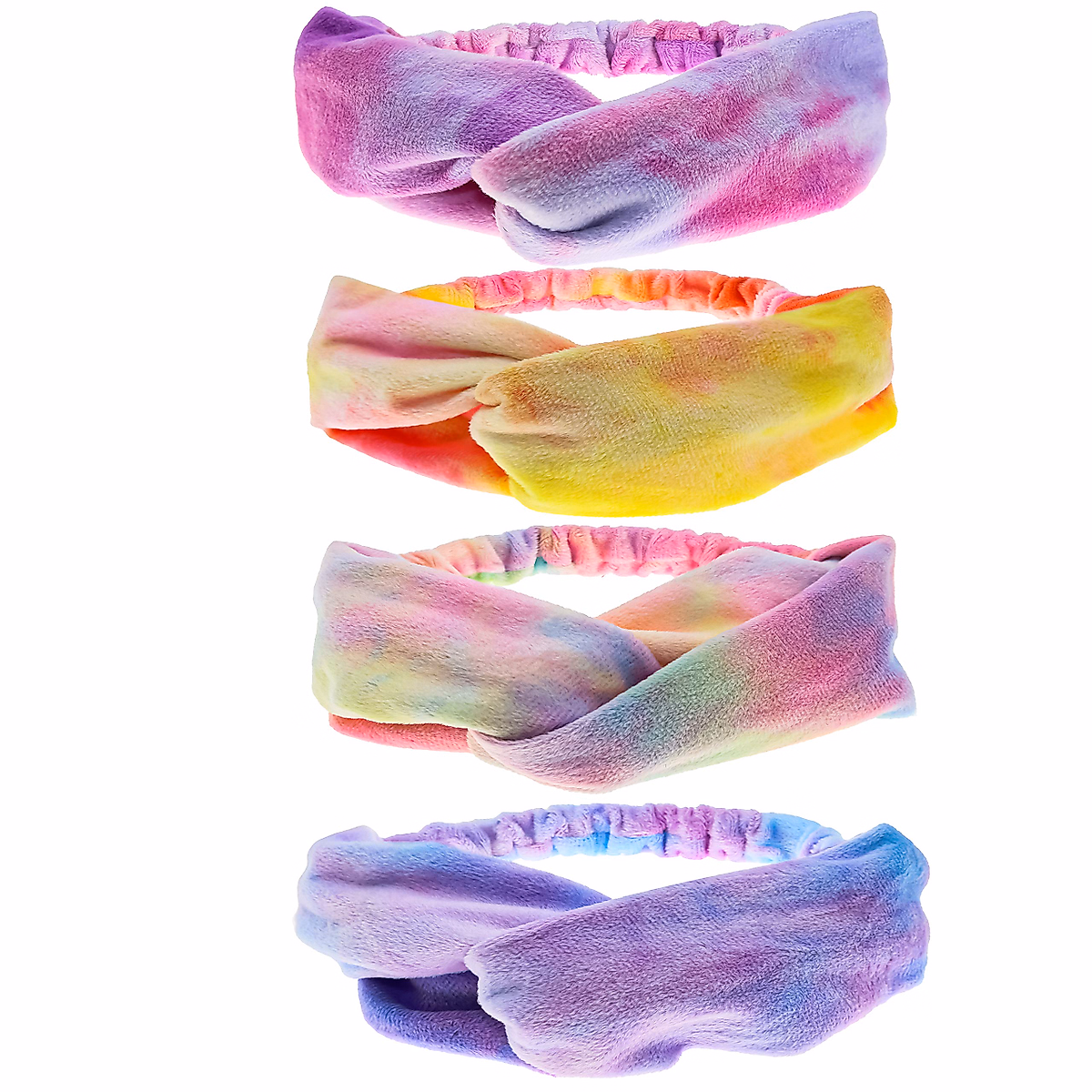 FROG SAC 4 Tie Dye Headbands For Girls, Elastic Knotted Hair Accessories for Kids, Stretch Knot Head Band Hair Accessories for Tweens, Sleepover Party Spa Headband For Washing Face