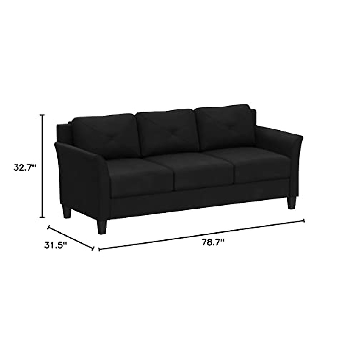 Lifestyle Solutions HRFKS3BK Grayson Sofa, 78.7" W x 31.5" D x 32.7" H, Black