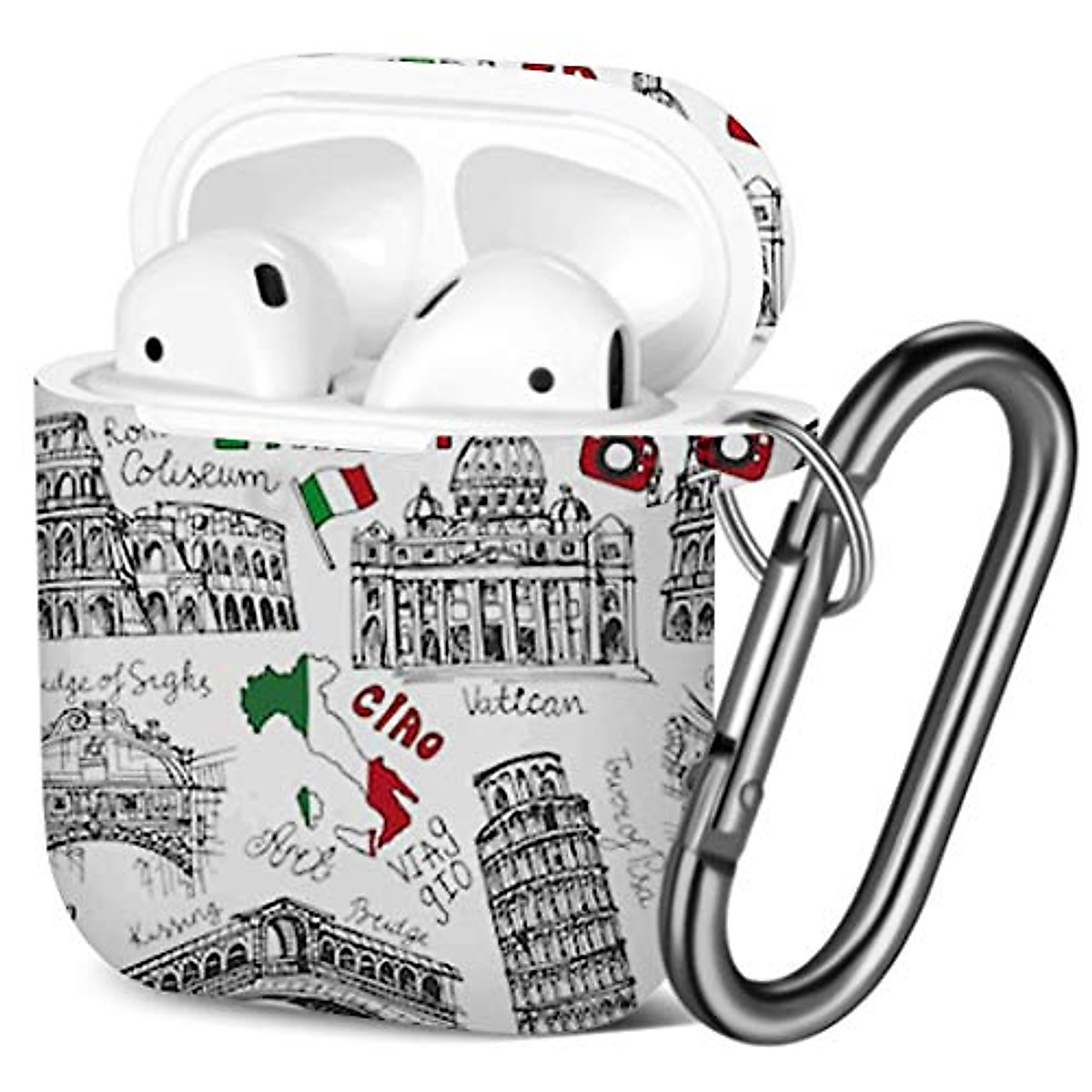 Art-Strap Protective Case, Compatible with AirPods 2 and 1 - Shockproof Soft TPU Gel Case Cover with Keychain Carabiner Replacement for Apple AirPods (Italy Famous Landmarkvintage)