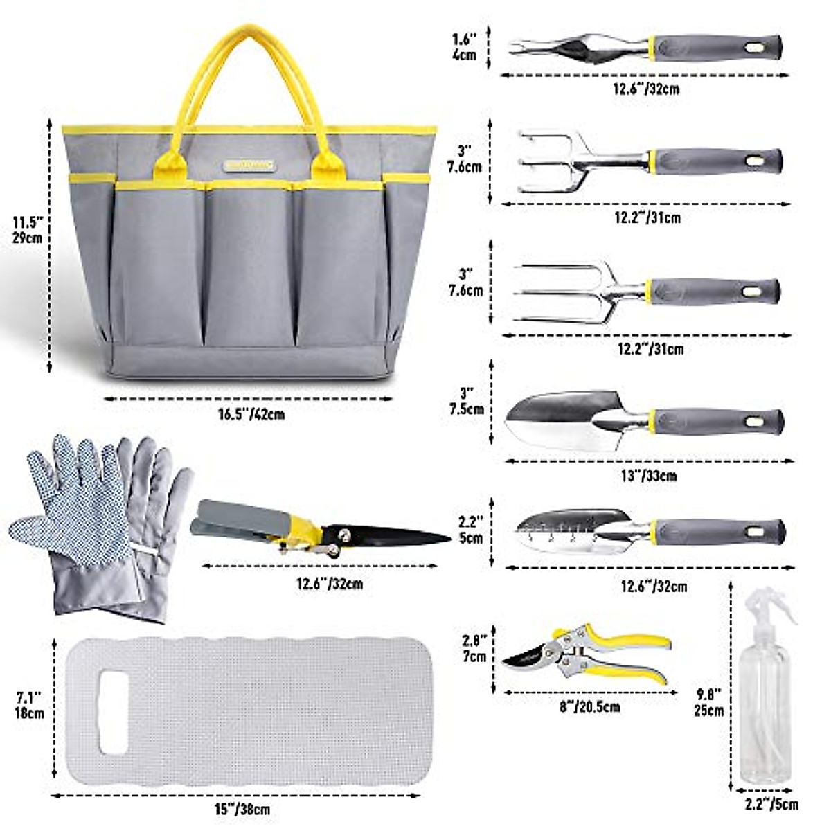Byhagern 11 PCS Garden Tool Set, Gardening Tool Set with Non-Slip Rubber Grip, Professional Heavy Duty Aluminum Alloy Gardening Tools for Women, Ideal Gardening Tools Kit Gift for Women