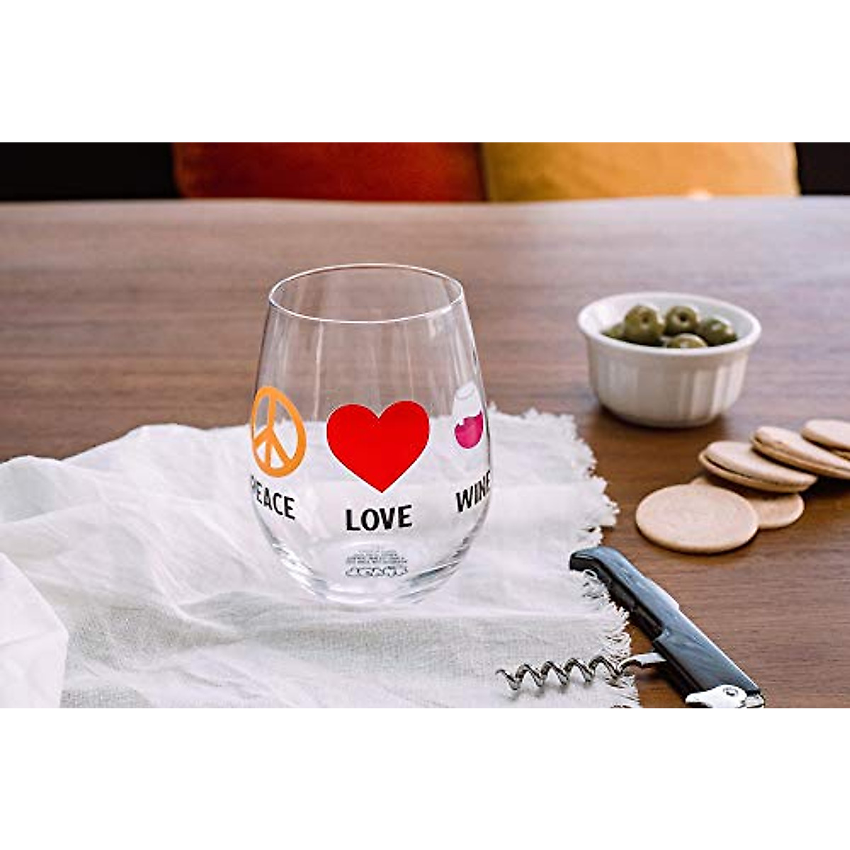 "Peace Love Wine" Oversized Stemless Wine Glass | Holds 20 Ounces
