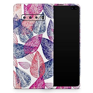 DesignSkinz Seamless Pink & Blue Color Leaves Protective Vinyl Decal Wrap Skin Cover Compatible with The Samsung Galaxy S20 (Screen Trim & Back Glass Skin)