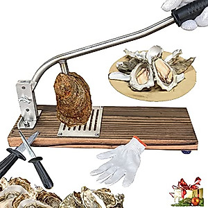EGMOR Oyster Shucker Machine, Oyster Shucking Clam Shucker Opener Tool for Grilling Seafood Shucking Machine Free Of Charge Seafood Gloves And Knife Set-Upgrade, Silver, 18x5.9x4.7