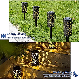 GIGALUMI 6 Pack Solar Lights Outdoor Hanging Lanterns, Metal Star Moon Lantern Lights Decorative with Stakes, Patio Decor Lanterns Outdoor Waterproof for Garden, Yard, Tree, Pathways (Warm White)