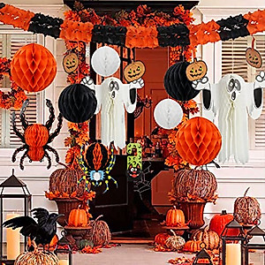 VIEUE Halloween Party Decorations Set Including Honeycomb 3D Wall Spider Ghost and Trick or Treat Door Ornaments for Halloween Decor 12pcs