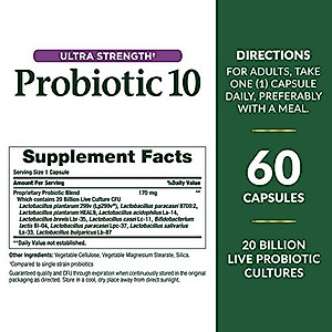 Nature's Bounty Ultra Strength Probiotic 10 Twin Pack, Immune and Upper Respiratory Health, 30 Count (Pack of 2)