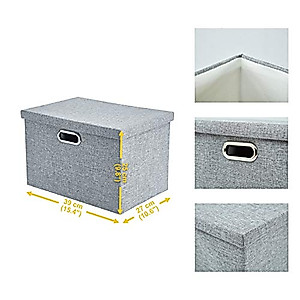 AlphaHome Large Storage Bins with Lids [3 Pack], Foldable Linen Fabric Large Storage Baskets for Organising Clothes and Toys(Glaucous Grey, Large - 15.4 x 10.6 x 9.8)