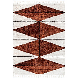 nuLOOM Kali Geometric 5x8 Shag Area Rug for Living Room Bedroom Dining Room Nursery Kitchen, Rust/Ivory