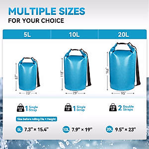 MARCHWAY Floating Waterproof Dry Bag Backpack 5L/10L/20L/30L/40L, Roll Top Sack Keeps Gear Dry for Kayaking, Rafting, Boating, Swimming, Camping, Hiking, Beach, Fishing (Shiny Blue, 5L)