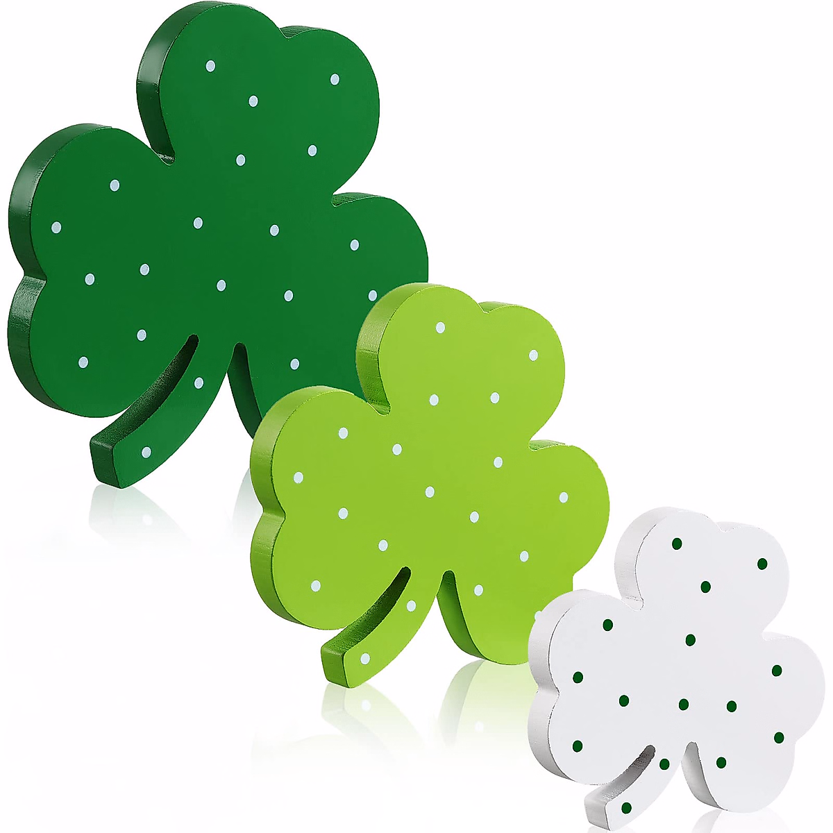 St. Patrick's Day Table Wooden Signs 3 Pieces St. Patrick's Table Decor Irish Themed Wooden Shamrock Decor Green Shamrock Blocks St. Patrick's Day Shamrocks Lucky Sign for Home Decor (Cute Style)
