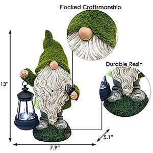 TERESA'S COLLECTIONS Garden Gnomes Decorations for Yard with Lantern Solar Light, 13" Cute Large Moss Garden Sculptures & Statues Outdoor Lawn Ornaments Garden Gifts for Mom Yard Front Porch Patio