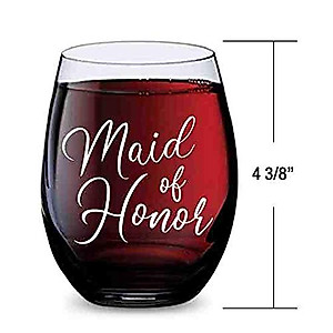 GSM Brands Stemless Wine Glass for Maid of Honor Gifts - Made of Unbreakable Tritan Plastic and Dishwasher Safe - 16 ounces