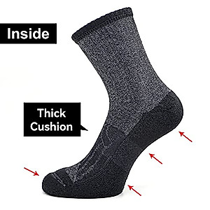 Socks Daze Black Merino Wool Hiking Socks Mens Size 10-13, Ladies Autumn Long Fuzzy Padded Anti-Blister Bike Trail Wool Socks Women Plus Size, Large, 4 Pairs Black