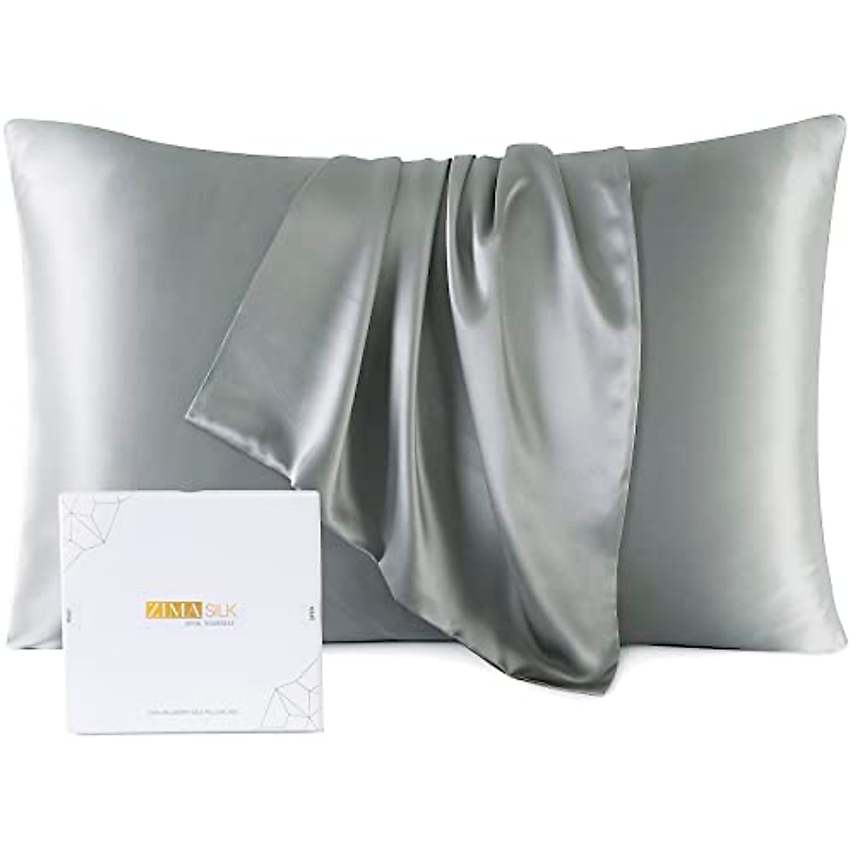 ZIMASILK 100% Mulberry Silk Pillowcase for Hair and Skin - Upgraded Silk Pillow Case, More Soft & Durable, Highest Grade 6A Silk, with YKK Zipper, Gift Box 1Pc (Standard 20"x26", Grey)