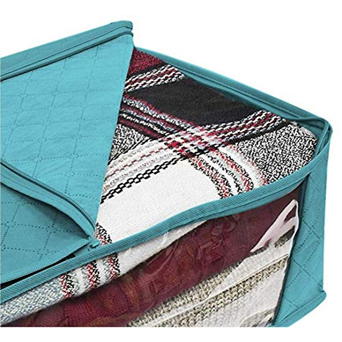 MMLL 3-Pack Fabric Clothes Storage Boxes, Bedding Large Storage Bags, Underbed Clothing Storage Box, Zipper Foldable Drawer Organizer, Used for Clothes, Blankets, Closets,19" L X 14" W X 8" H (Blue)