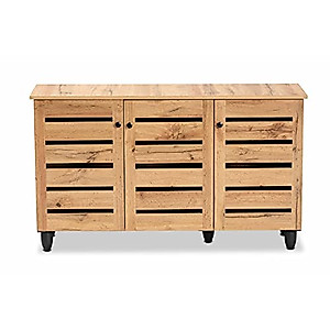 Baxton Studio Gisela Modern and Contemporary Oak Brown Finished Wood 3-Door Shoe Storage Cabinet