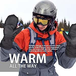EXski Ski Mittens for Men, Waterproof Warm 3M Thinsulate Winter Snowboard Mitts with Wrist Leashes