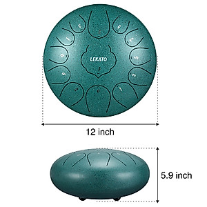 LEKATO Steel Tongue Drum 13 Notes 12 Inches, Rain Chime Drum Beginner C Key Handpan Drum for Meditation Yoga Musical Education, Best Gift for Adult& Kids, Malachite Green