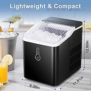 Ice Makers Countertop, Portable Ice Makers Countertop with Self-Cleaning,9 Bullet Cubes Ready in 8 Mins,26lbs/24H，with Ice Scoop and Ice Basket，for Home Kitchen Camping RV.(Black)