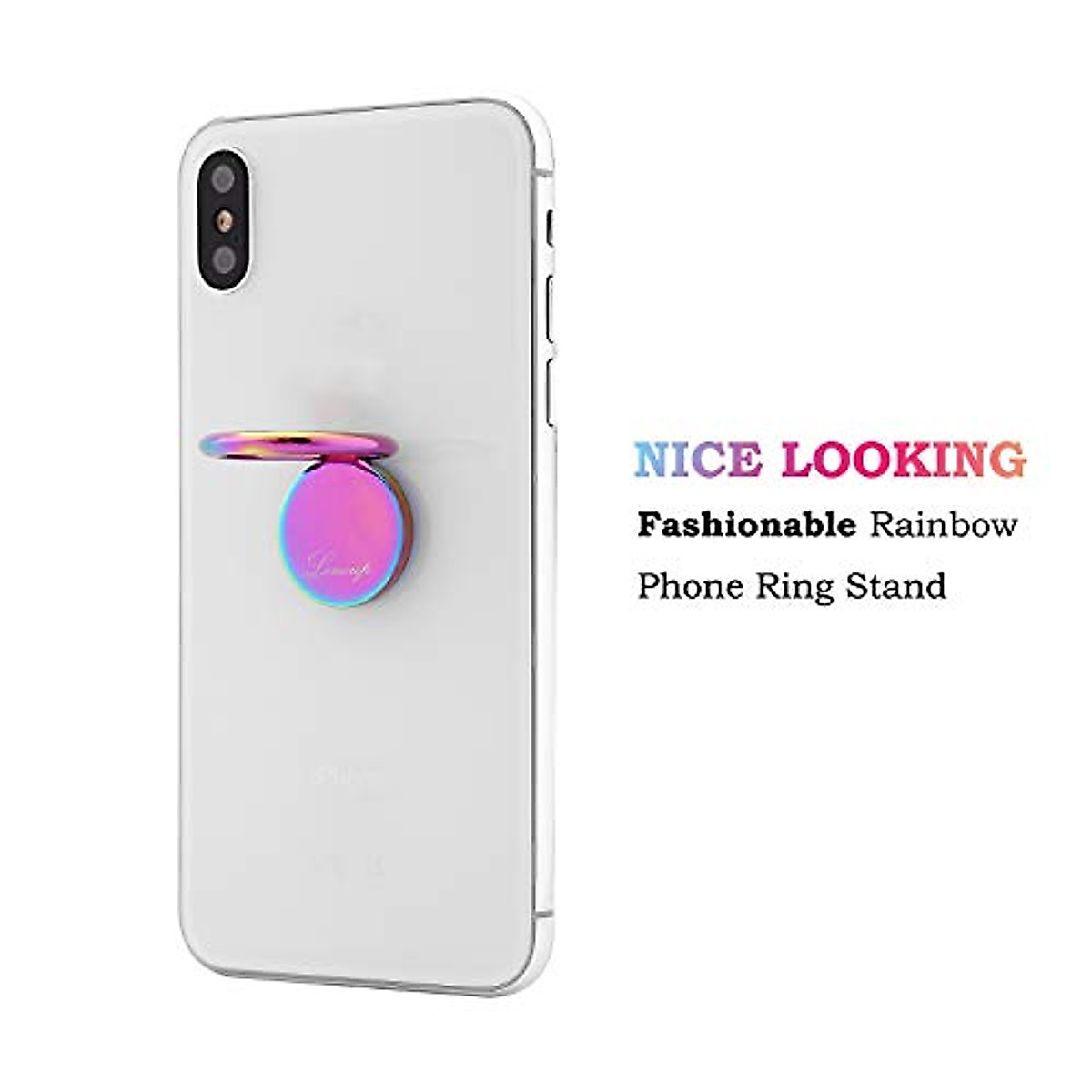lenoup Rainbow Cell Phone Ring Stand Holder,Purple Multicolor Ring Grip Kickstand,360 Rotation Metal Finger Ring for Almost All Phones,Pad