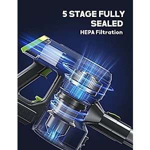 Voweek Cordless Vacuum Cleaner, 6 in 1 Lightweight Stick Vacuum Cleaner with 3 Power Modes, LED Display, Up to 45min Runtime, Vacuum Cleaner for Hardwood Floor Pet Hair Home Car-Olive Green