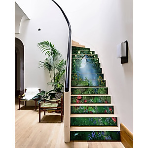 FLFK Stair Decals - Peel and Stick Stair Stickers, Flowers & Plants Stair Risers Decals Self-Adhesive for Home Decor, 39.3" W x 7.08" H x 13Pcs