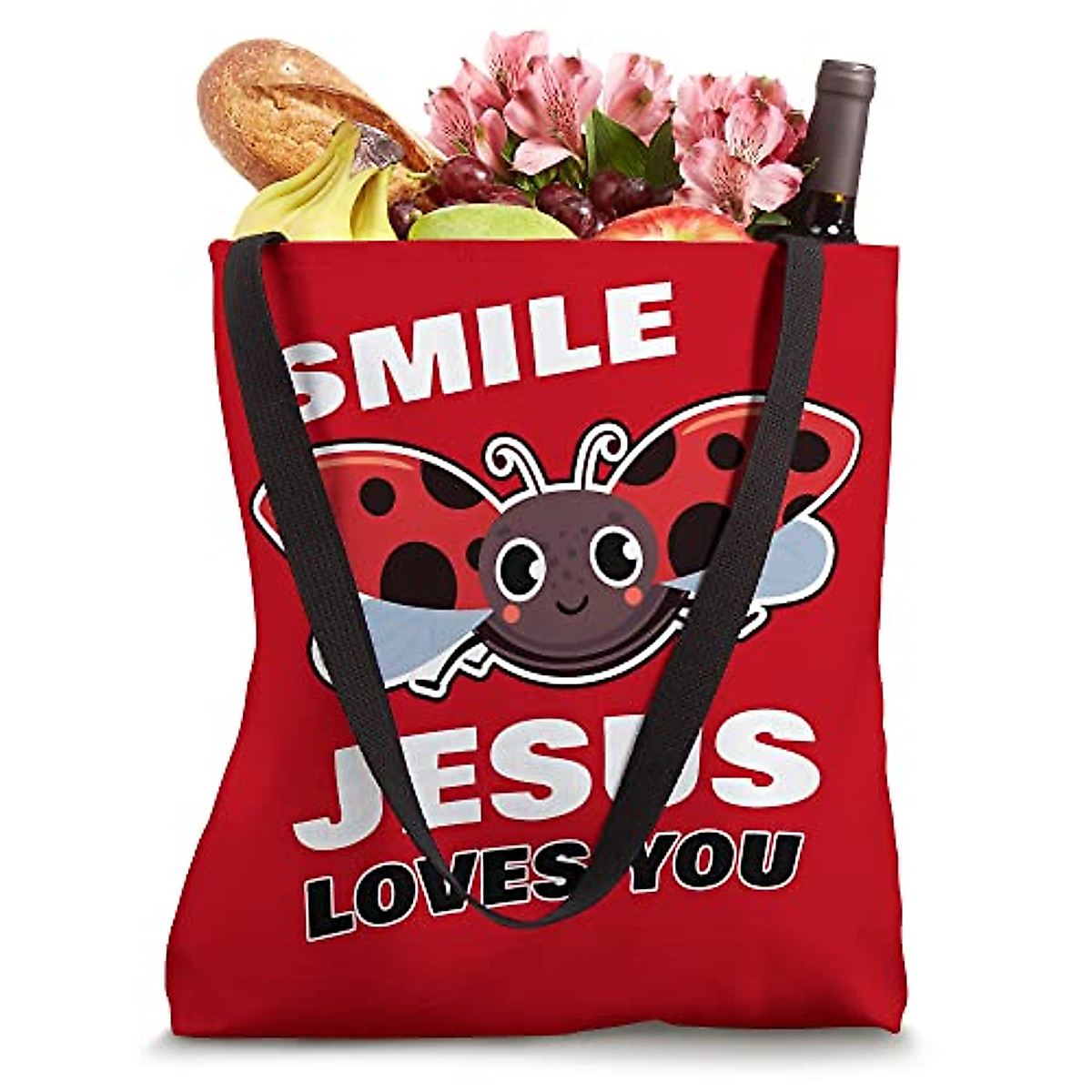 Smile Jesus Loves You - Adult & Kids Ladybug Christian Faith Tote Bag
