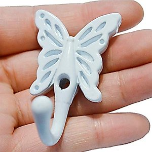 4 Pcs Wall Mounted Hanger White Hooks Antique Hangers Butterfly Patterned for Hanging Clothes Hook Up Towel Coat Hat Scarf Jacket Bag (Height:2-1/4", Length:1-3/8")