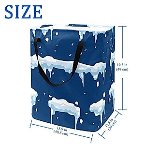 White Snow Ice Print Collapsible Laundry Hamper, 60L Waterproof Laundry Baskets Washing Bin Clothes Toys Storage for Dorm Bathroom Bedroom