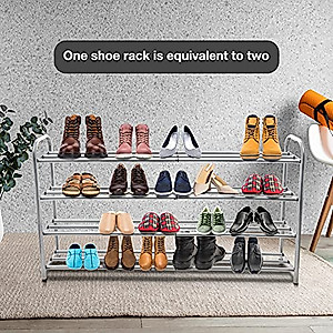 GUANJUNE 4 Tier Extendable Shoe Rack Organizer,Heavy Duty Metal Shelf Organize Holds Upto 20 Pairs Shoes,Space Saver Rack for Wardrobe