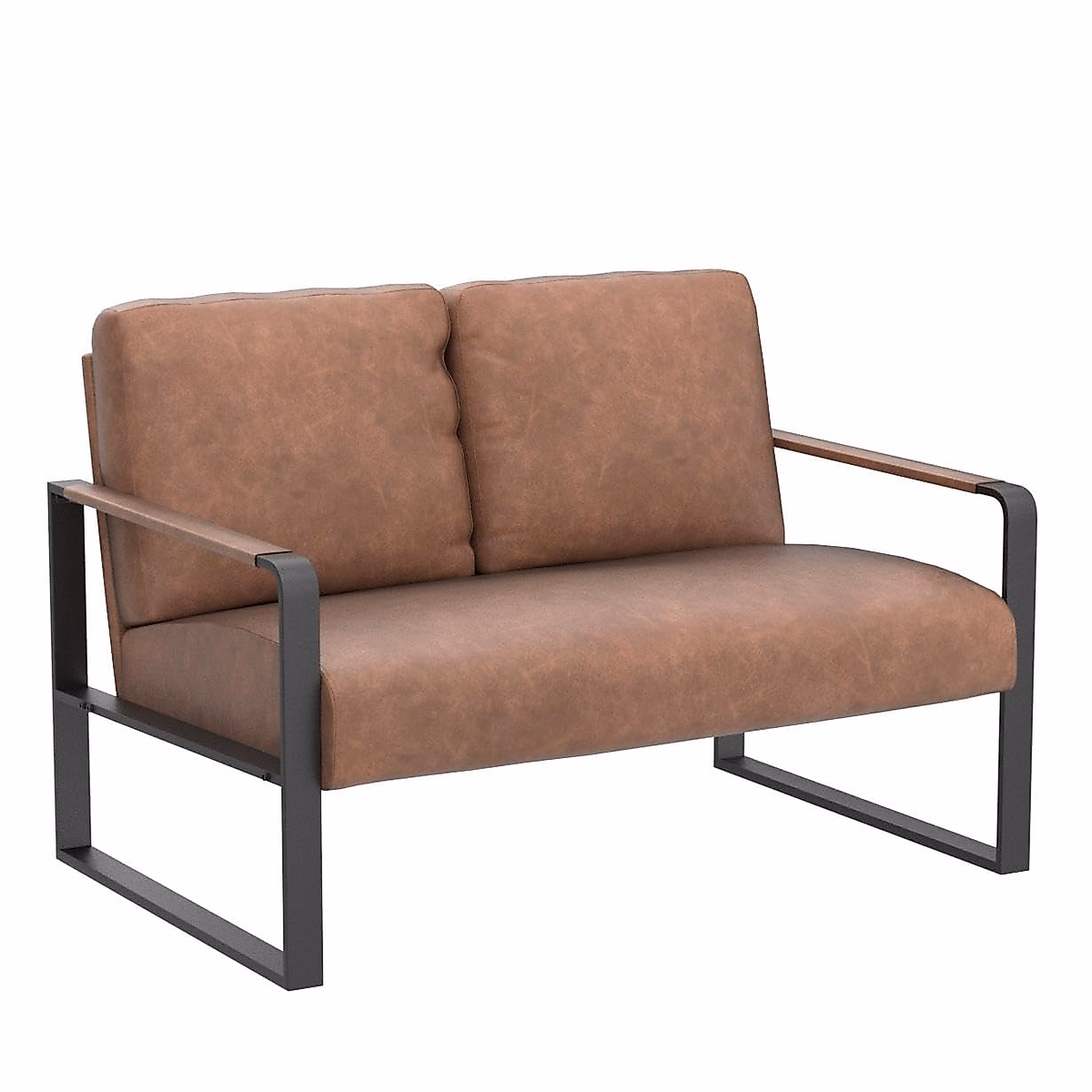 POINTANT Love Seat Mini Couch Small Settee Loveseat Bench for Living Room, Faux Leather Loveseat Sofa Small Sofa Couches for Small Spaces with Padded Cushion, Mid Century Modern Dark Brown Love Seats