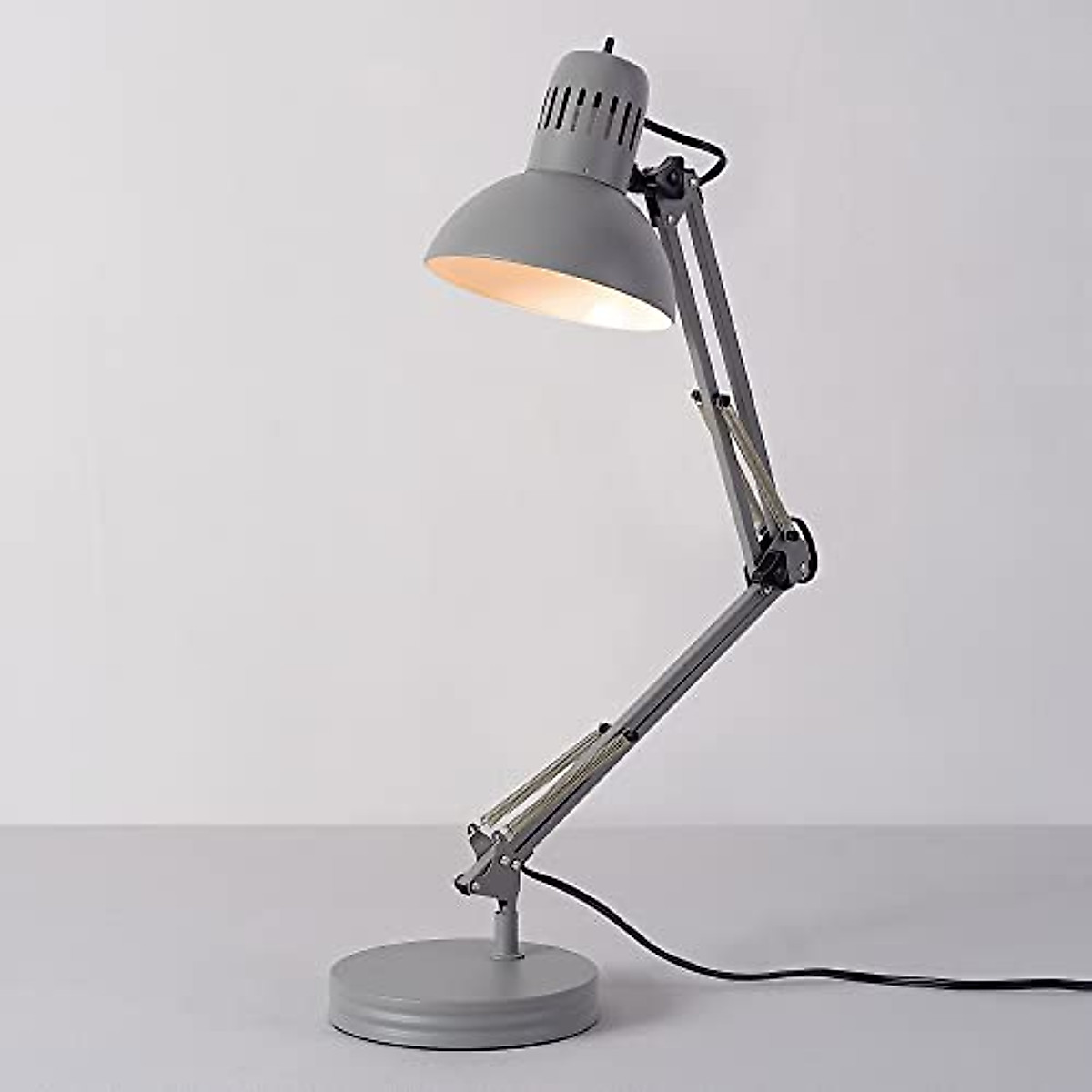 Globe Electric 56106 28" Spring Balanced Arm Desk Lamp, Matte Gray, On-Off Rotary Switch on Shade, Interchangeable Base and Clamp Arm Design, Home Décor, Desk Lamps for Home Office, Home Décor