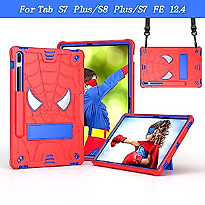 Tablet PC Case Tablet Children's Case Compatible with Samsung Galaxy Tab S8 Plus/S7 Plus 12.4 Inch SM-X800/X806 SM-T970/T975,Protective Cover Shockproof and Resistant Case with Built-in Holder+Shoulde