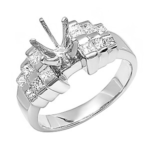 Dazzlingrock Collection Princess White Diamond Semi Mount Engagement Ring for Women (0.80 ctw, Color I-J, Clarity I1-I2) in 14K White Gold Size 7
