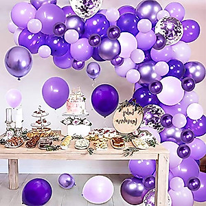 Purple Shades Balloons Garland Arch Kit-128Pcs 5” 12” Dark Pastel Light Metallic Confetti Purple Balloons Arch Set for Purple Wedding Birthday Baby Shower Graduation Party Decorations