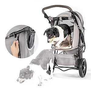 Hauck TOGfit Pet Roadster - Luxury Pet Stroller for Puppy, Senior Dog or Cat | Easy Foldable Three Wheels Travel Pet Jogger max. Loading 70 lb, Mattress Included - Gray