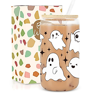18 OZ Halloween Ghost Coffee Mug,Funny Halloween Gifts for Women,Halloween Tumbler with Lid and Straw,Halloween Decorations,Spooky Cups for Iced Coffee,Halloween Gifts for Women Her Sister Mom Dad