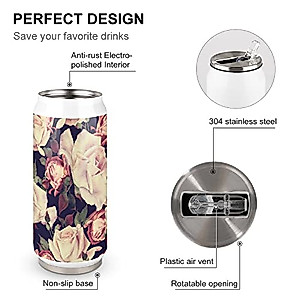 Stainless Steel Mug Roses Watercolor Thermos Cup Double Wall Vacuum Travel Mug With Lids Straw 17oz