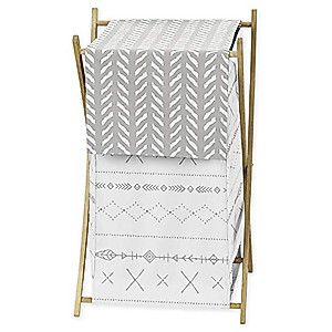 Sweet Jojo Designs Grey and White Boho Tribal Herringbone Arrow Baby Kid Clothes Laundry Hamper for Gray Woodland Forest Friends Collection