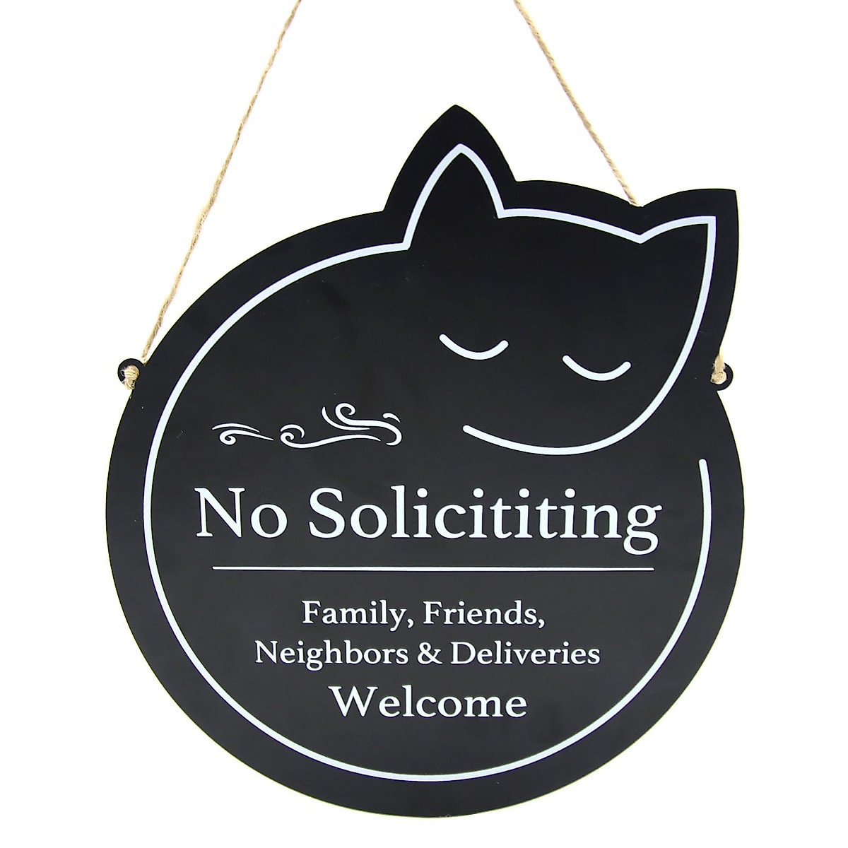 Handook No Soliciting Sign for House Funny Metal No Soliciting Yard Sign, 10.5"x9.1" No Solicitors Sign for Front Door，Black Cat Hanging No solicitation Sign for Home and Business