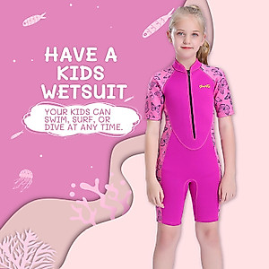 Goldfin Kids Wetsuits for Boys Girls, 2mm Toddler Shorty Wetsuit Youth Neoprene Suit Front Zip Keep Warm for Water Aerobics Diving Surfing Swimming