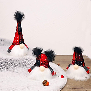 Juegoal 3 Pack Lighted Christmas Gnome, Handmade Plush Mini Scandinavian Swedish Tomte, Battery Operated Winter Tabletop Christmas Decorations