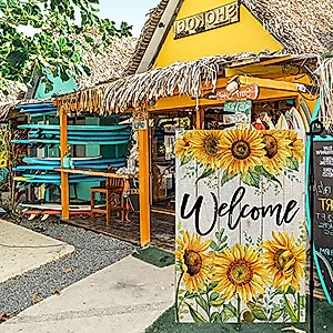 CROWNED BEAUTY Summer Garden Flag Welcome Sunflower 12x18 Inch Small Double Sided for Outside Yard Flag