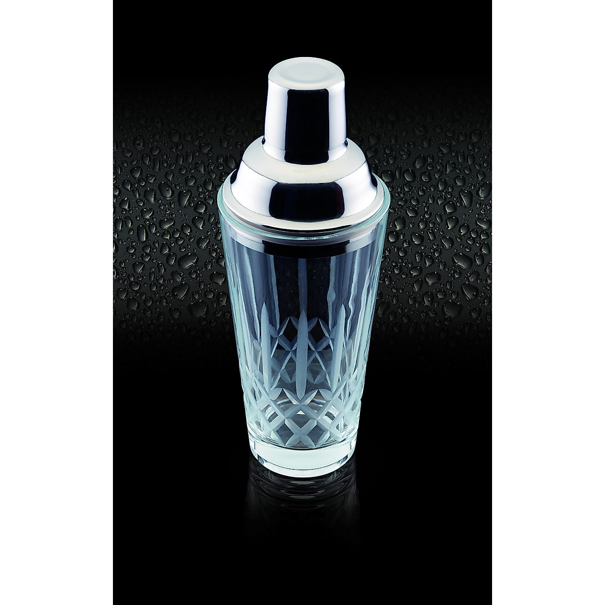 Kitchen Craft BarCraft Cut-Glass Cocktail Shaker with Stainless Steel Strainer, 400 ml (14 fl oz)