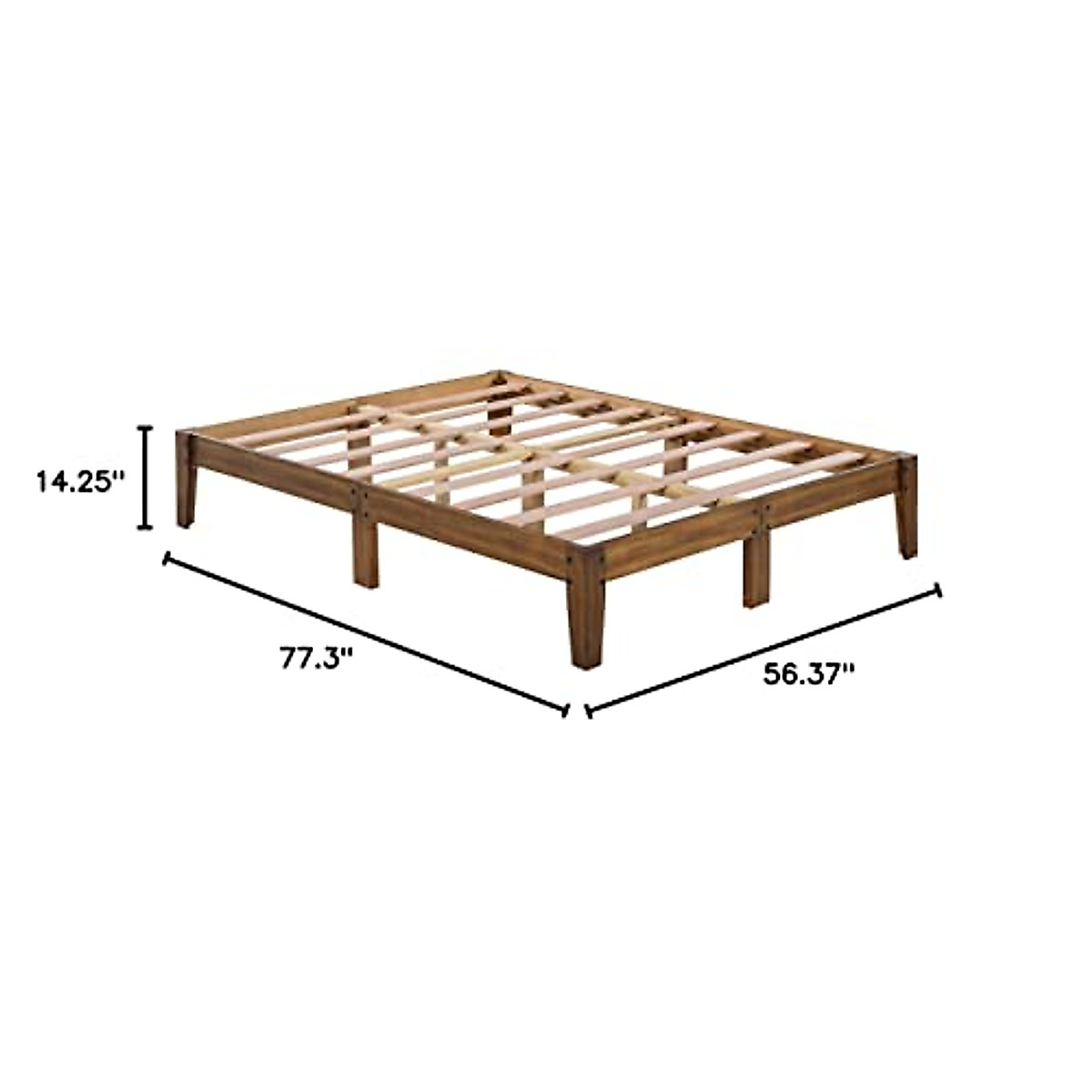 PrimaSleep 14 Inch Solid Wood Platform Bed Frame/Anti-Slip Support/No Box Spring Needed/Easy to Set, Full, Light Brown