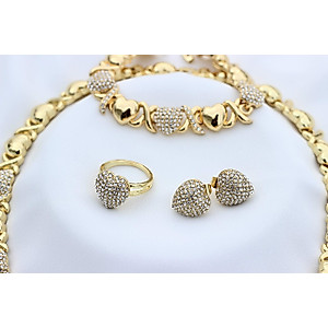 Hugs And Kisses Necklace Set - Necklace Set - Gold Plated Necklace Set - Gold Plated Earrings Ring Bracelet Necklace